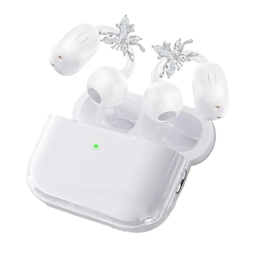 GRWIBEOU Беспроводные наушники-клипсы с кристаллами Bluetooth 5.4 White