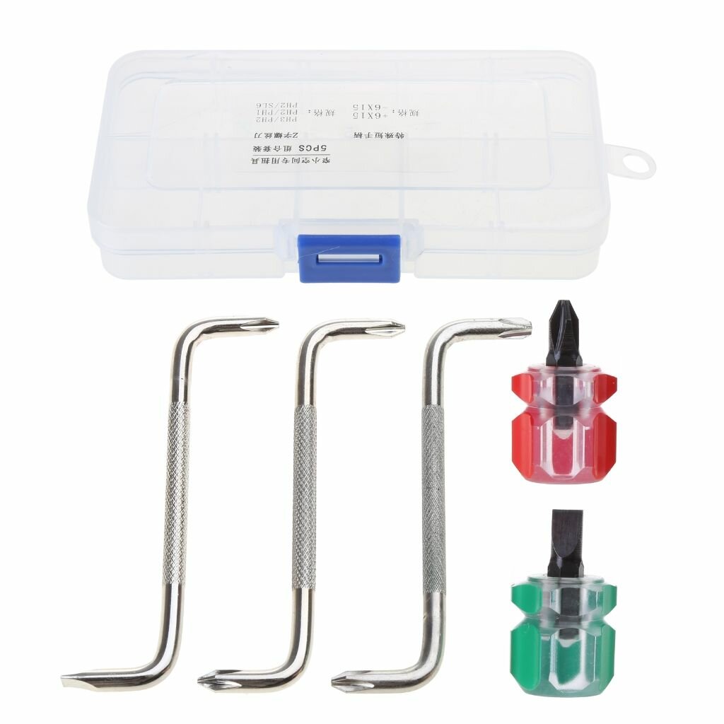 (1 набор из 5 предметов) Крестообразная плоская отвертка с магнитным изгибом, двойная углом 90 градусов (магнитная)