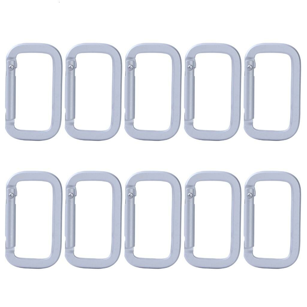 Прямоугольный алюминиевый карабин с пружинным замком, 10 шт, Белый