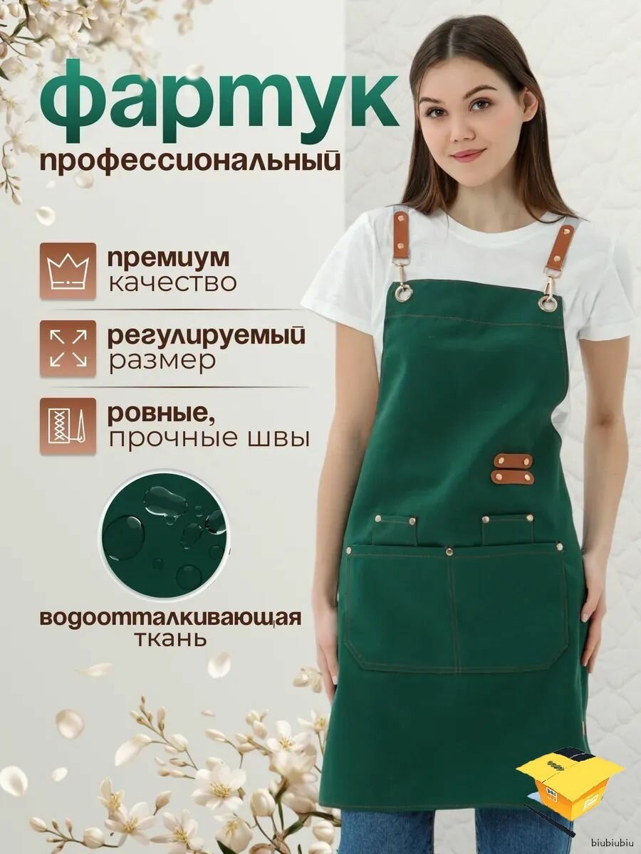 Фартук кухонный, для мастера маникюра и парикмахерской. зеленый