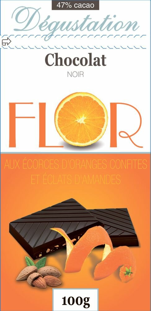 Шоколад темный FLOR с миндалем и апельсиновой цедрой, 100 гр*2 шт