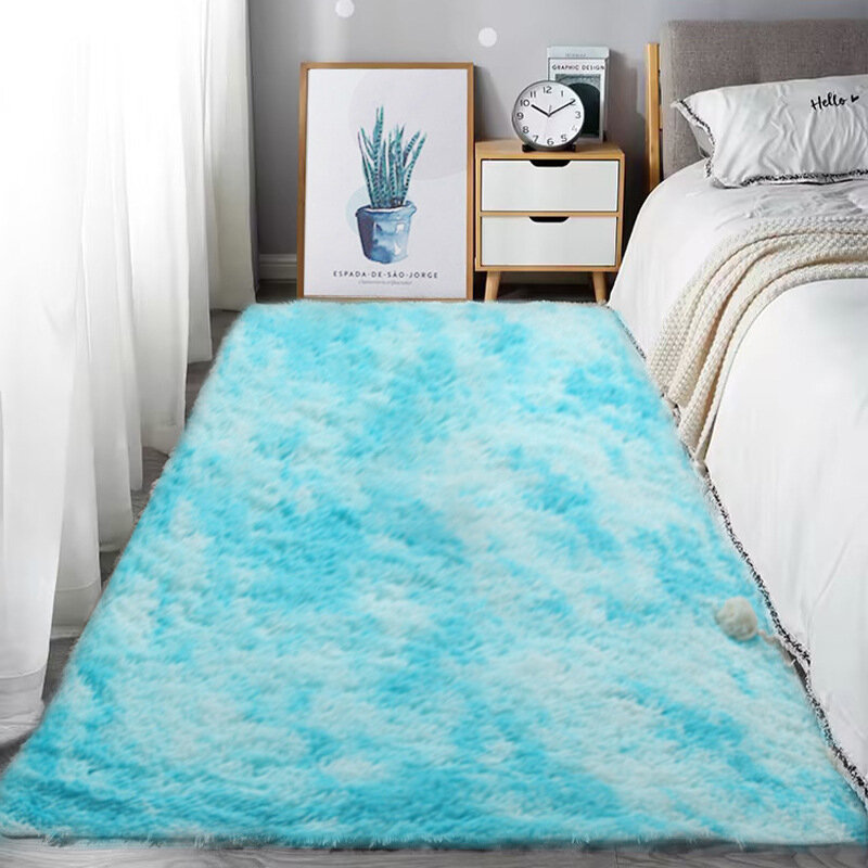 Ковер с эффектом тай-дай для спальни, устойчивый к пятнам, простой в уходе, прикроватный коврик, длинноворсный, моющийся, ковер Тяньцзинь