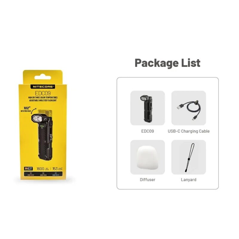 NITECORE EDC09 1600 люмен фонарик теплый свет