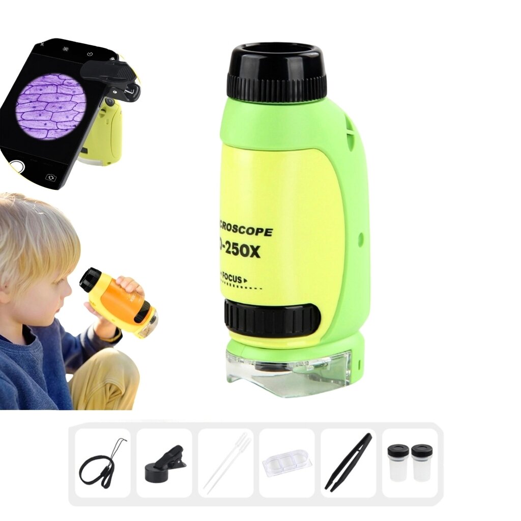 Карманный Микроскоп для детей, Обучающий Компактный Микроскоп - Портативный ручной набор Микроскопов для дома, школы и лаборатории, Обучения Естественным наукам в области биологии