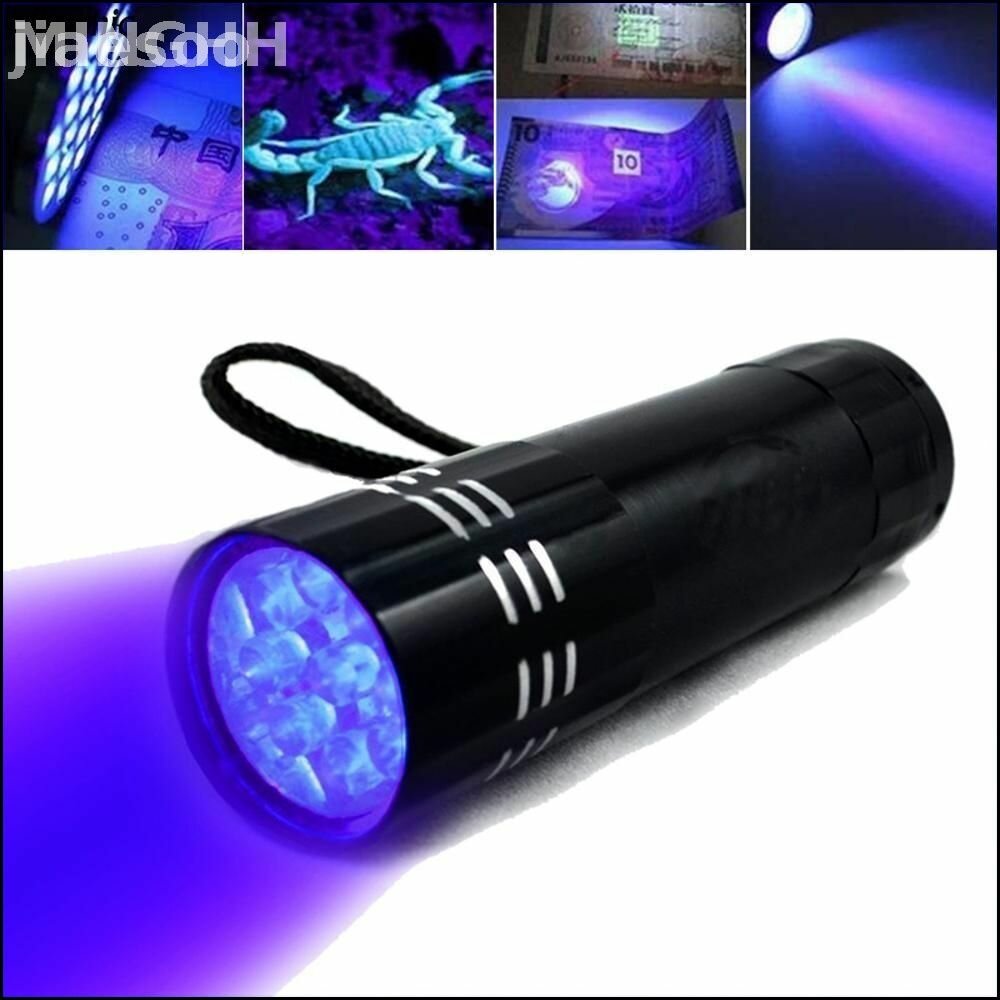 Черный мини алюминиевый УФ-фонарик с 9 светодиодами, ультрафиолетовый факел-лампа
