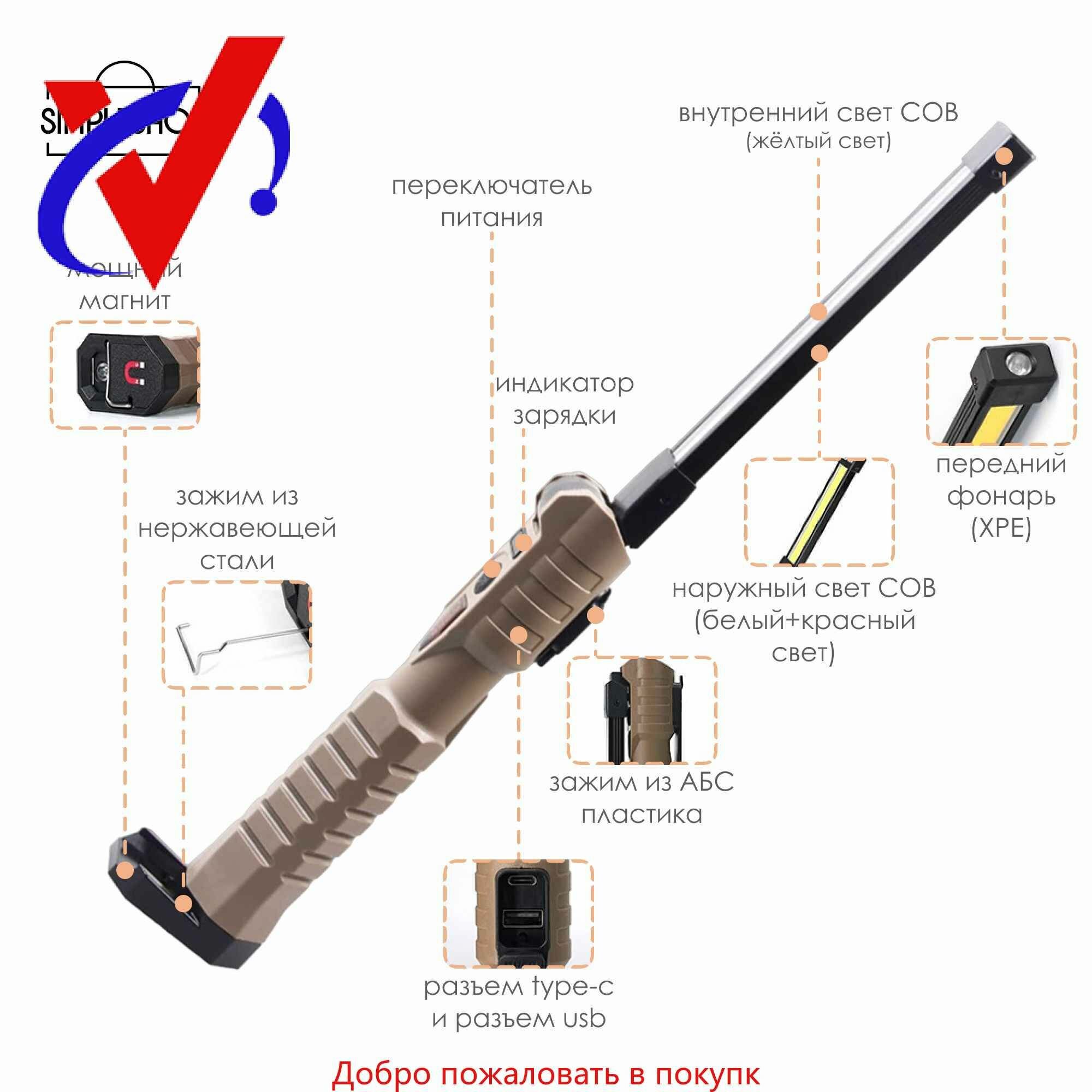 SimpleShop Ручной перезаряжаемый светодиодный фонарик с магнитом