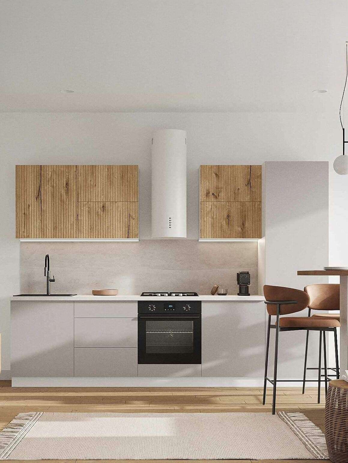 Кухонный гарнитур Комби 3.0 м, мебель для дома и кухни, Белый / Дуб Торонто / Нео