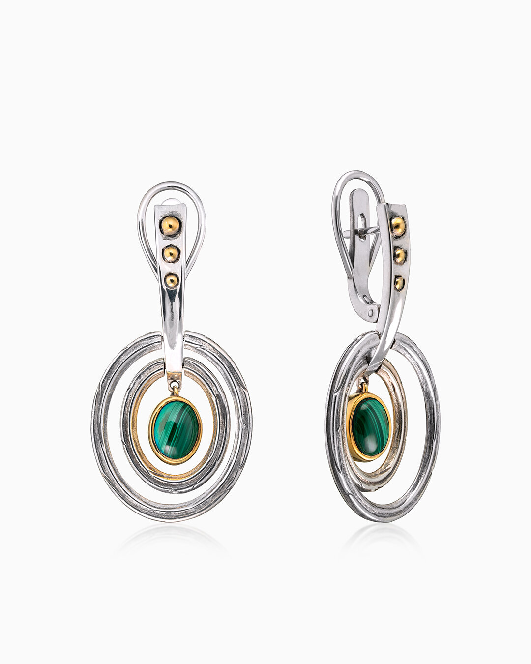 Серьги SARKISSIAN, серебро, 925 проба, чернение, золочение, малахит