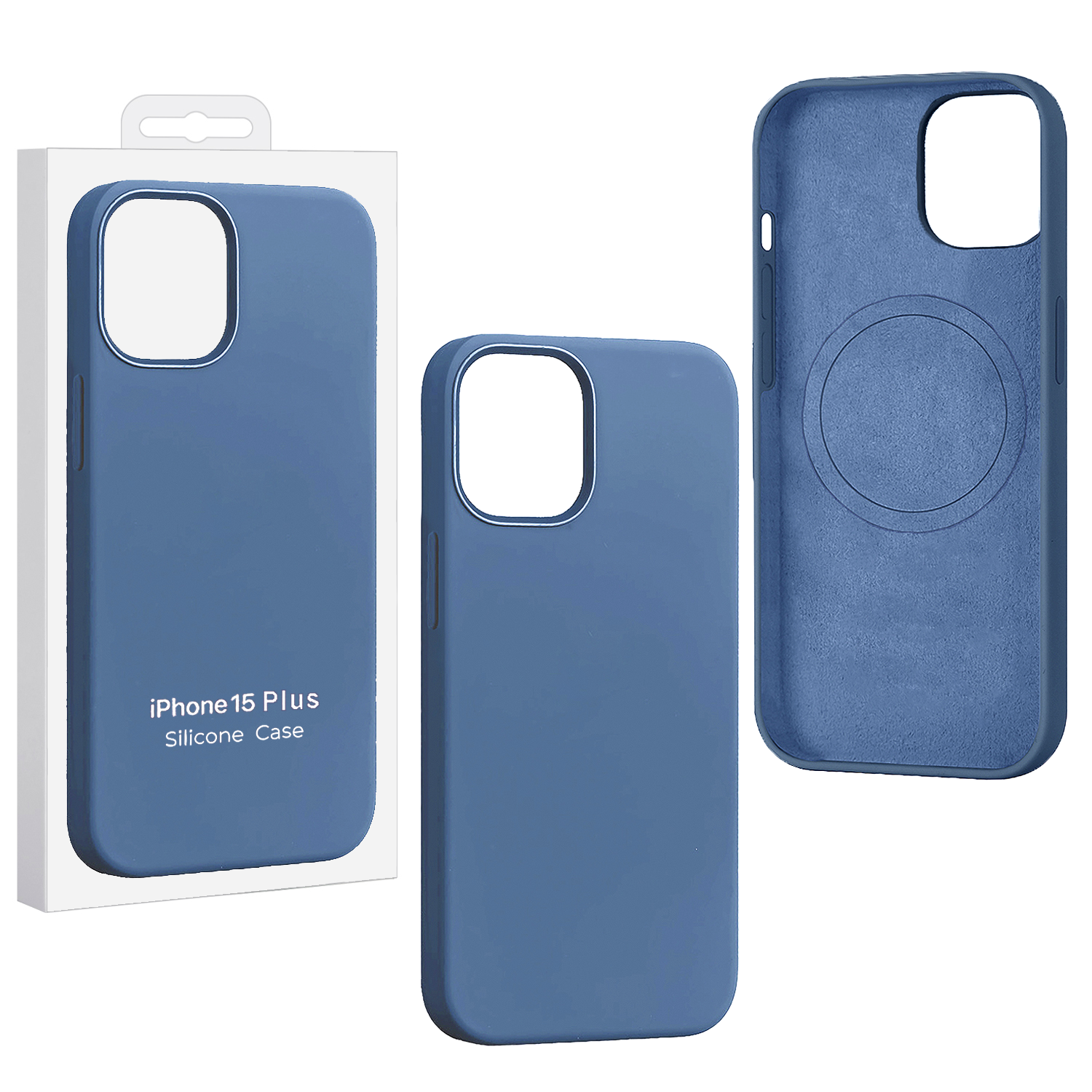 Чехол для iPhone 15 PLus Silicon Case Winter Blue, анимация NFC, поддержка беспроводной зарядки, светло-синий