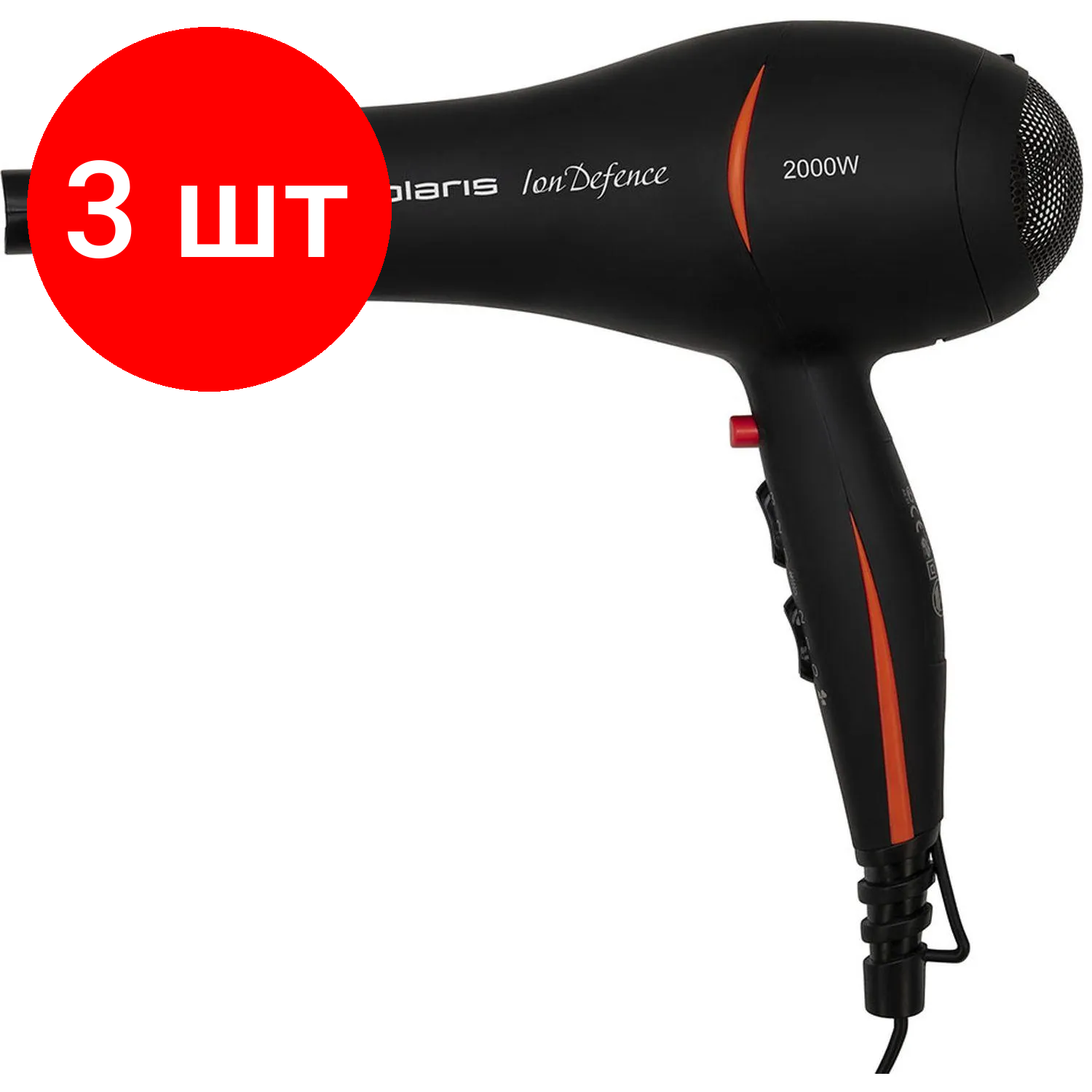 Комплект 3 штук, Фен POLARIS PHD 2038Ti, черный