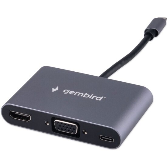 Док-станция Type-C Gembird 5в1: USB3.1, PD100W, Jack3,5, HDMI, VGA, кабель 10см (UHB-D8)