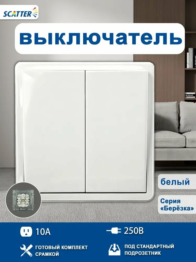 Выключатель двухклавишный 10А-250В Берёзка Scatter