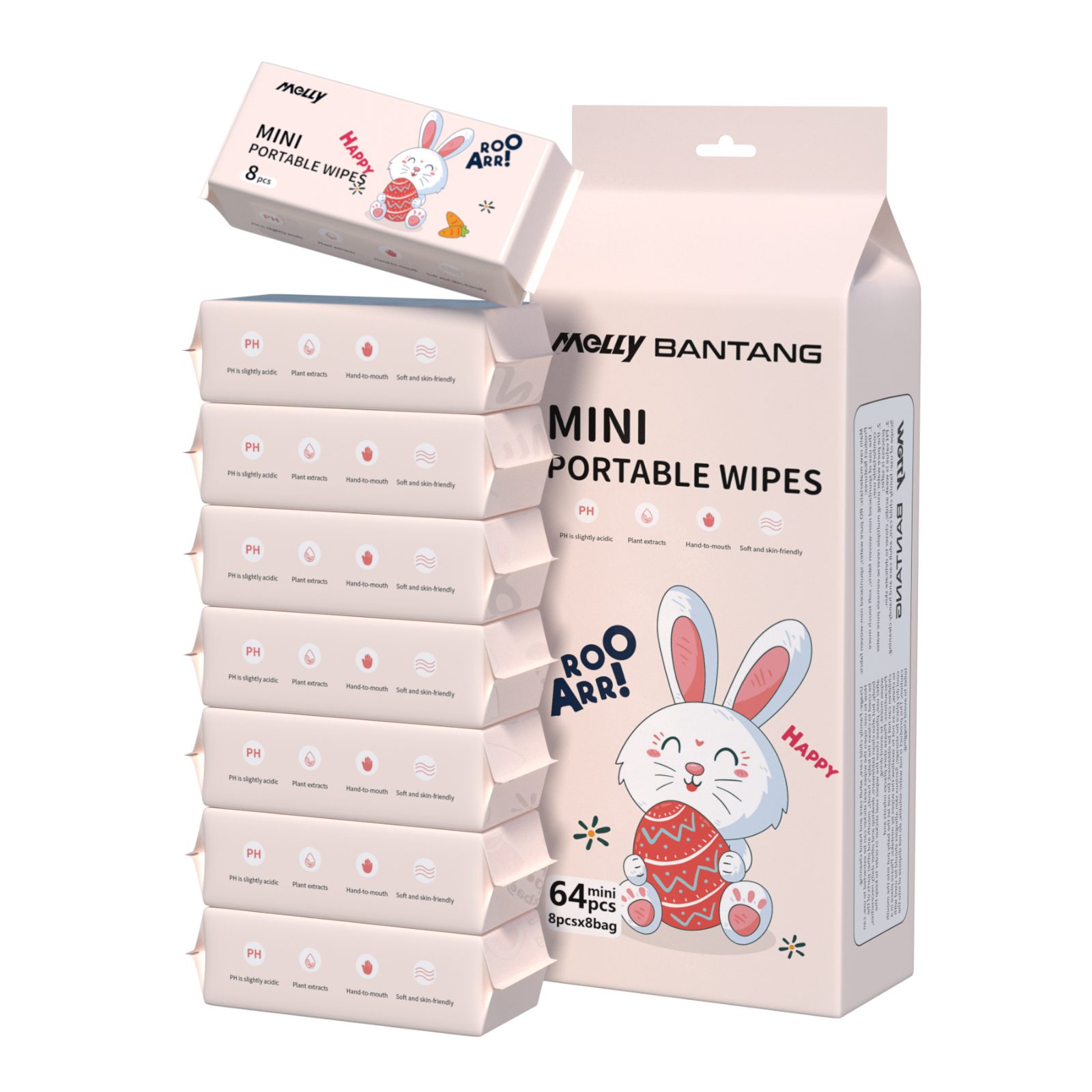 8 упаковок портативных салфеток 8 штук/упаковка 64 штуки всего 140*150мм водопроводная чистая вода ультрамягкий невадимый материал увлажняющая эмульсия без аромата индивидуальная упаковка срок годности 24 месяца для младенцев удаление макияжа очистка рук