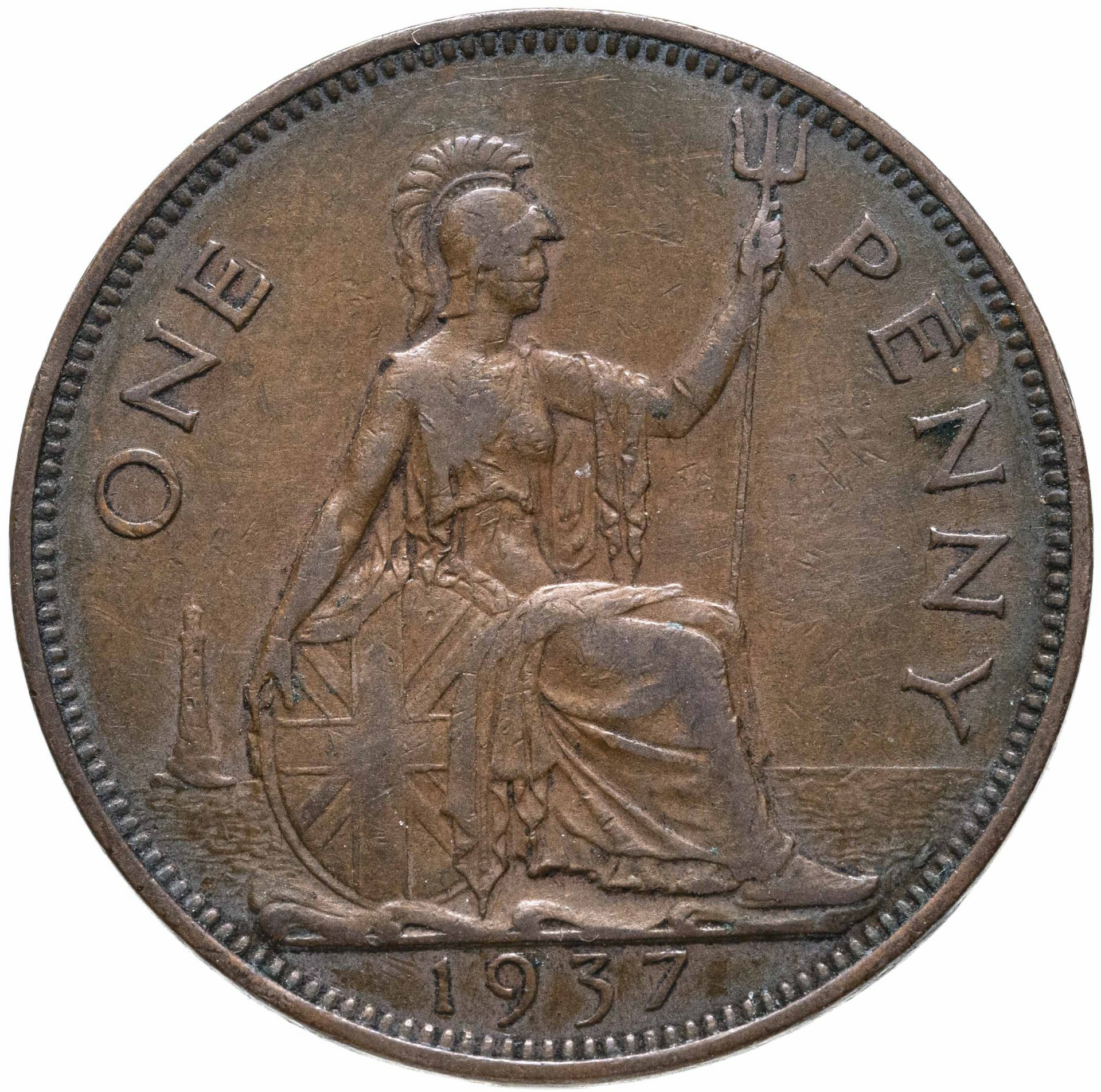 Великобритания 1 пенни penny 1937, Бронза, в сохранности VF-XF