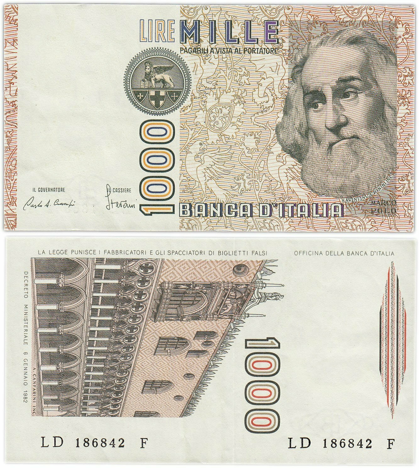 Италия 1000 лир 1982 года Pick 109a