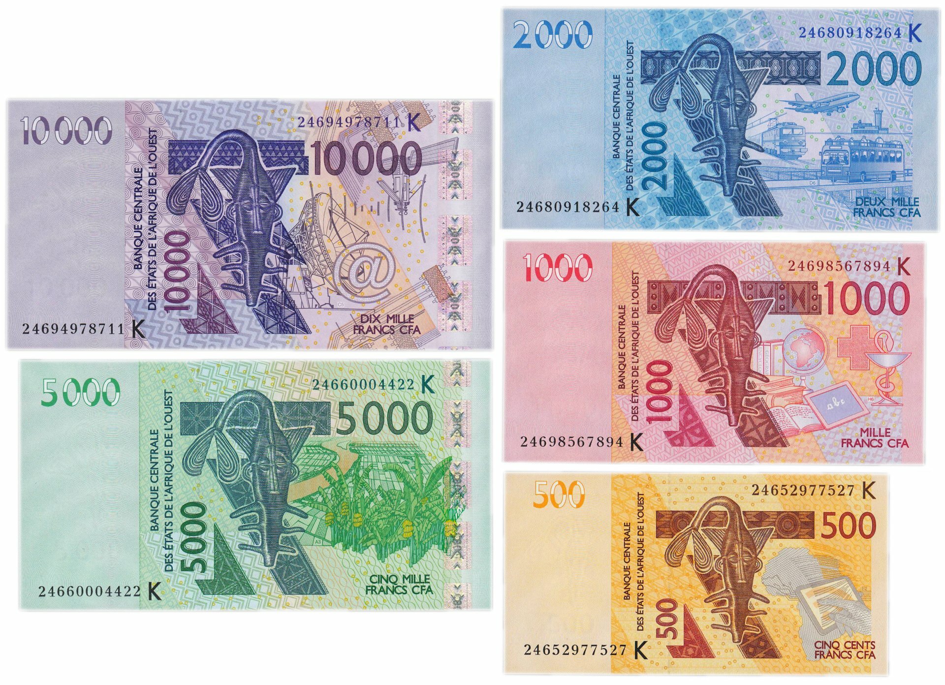 Западноафриканские штаты набор из 5 банкнот 500-1000-2000-5000-10000 франков 2024