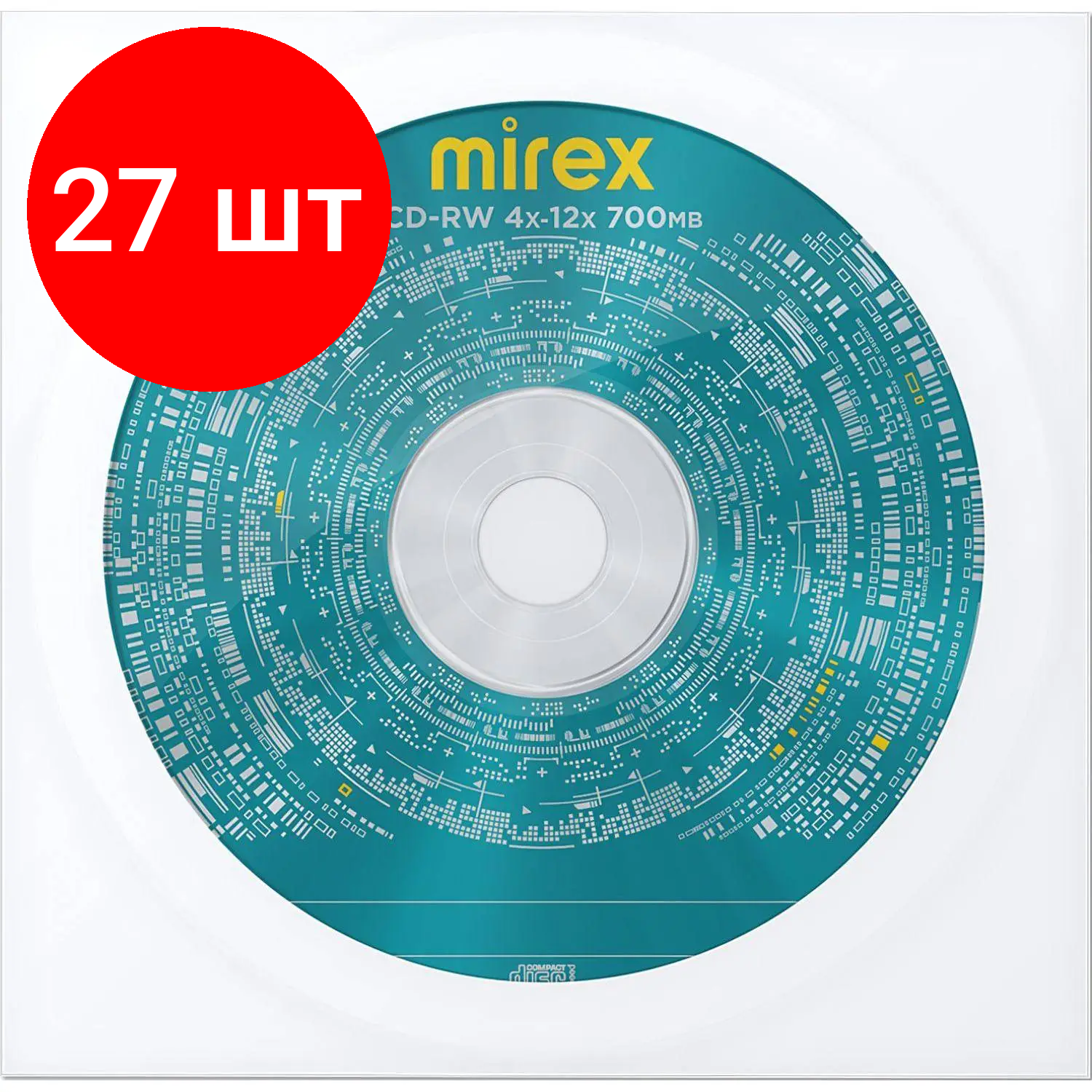 Комплект 27 штук, Носители информации CD-RW Mirex 700Mb 4x-12x в конверте 1/150 (UL121002A8C)