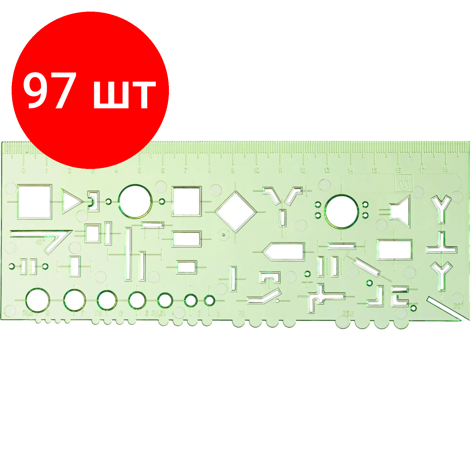 Комплект 97 штук, Линейка радиотехническая 18см Attache прозрачная зеленая