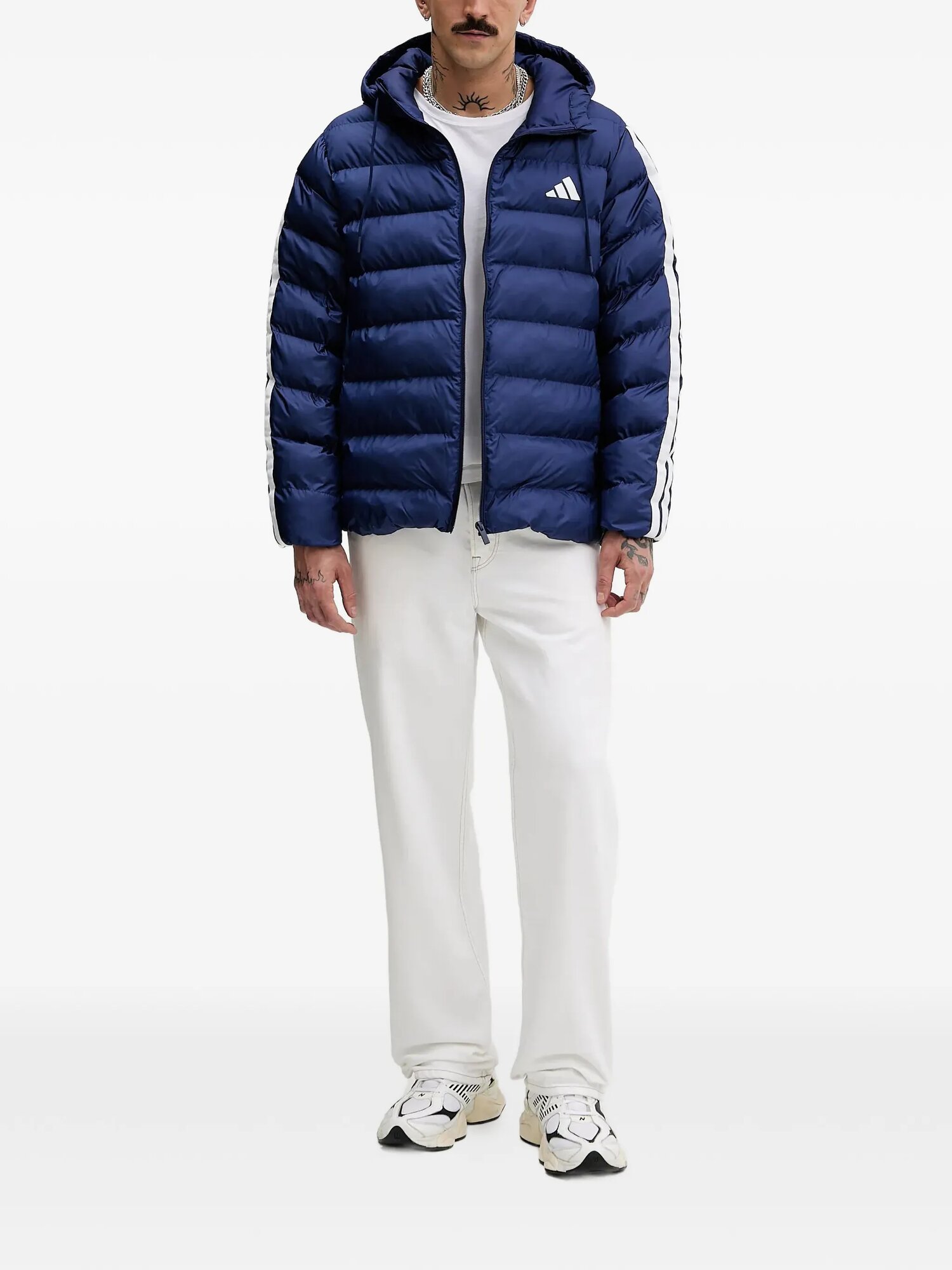 Куртка adidas Hooded 3-stripes jacket, размер 48 GER, синий — фото 1
