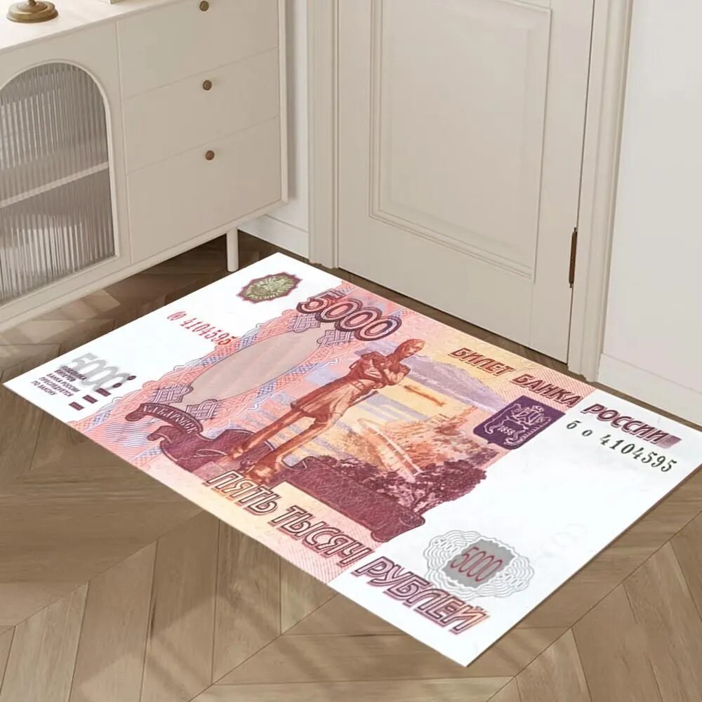 Ковер с изображением банкноты 50x80 см из полиэстера. Прямоугольный красный ковер — фото 1