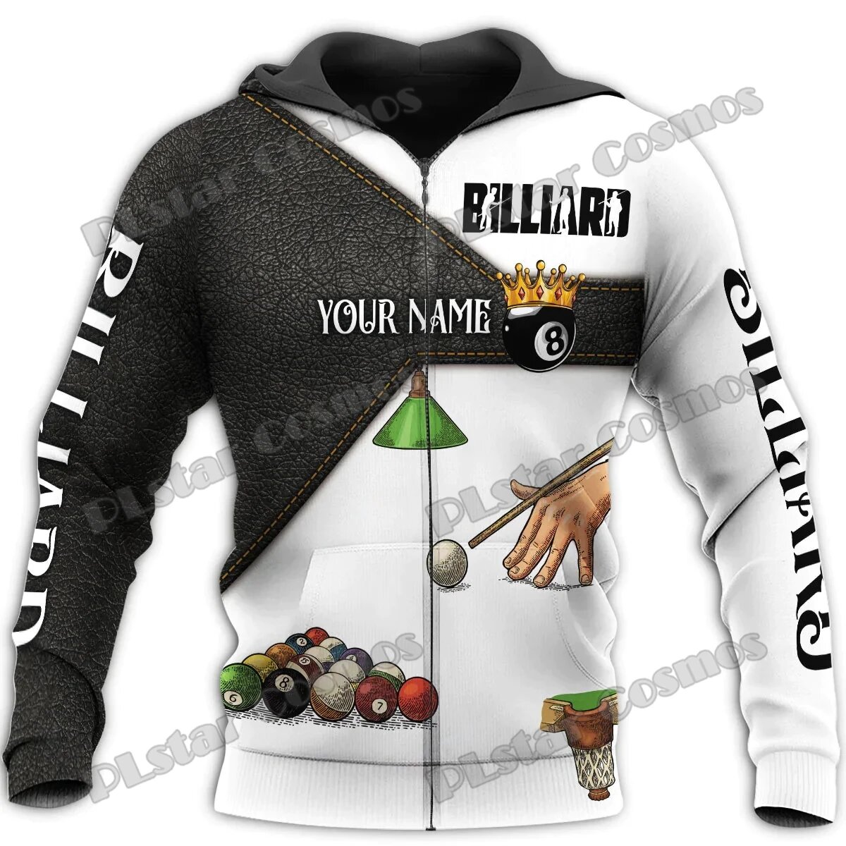 Мужская толстовка с 3D принтом бильярд, L, zip Hoodie