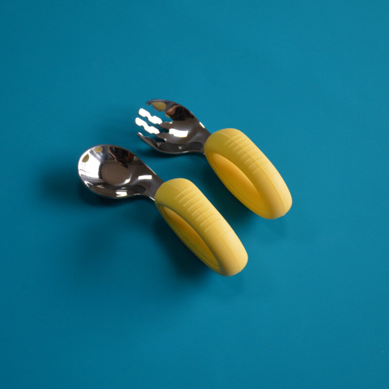 Набор вилки и ложки из PPSU силикона, 316 нержавеющая сталь, короткая ручка для малышей, вилка и ложка для детского сада, самостоятельное питание