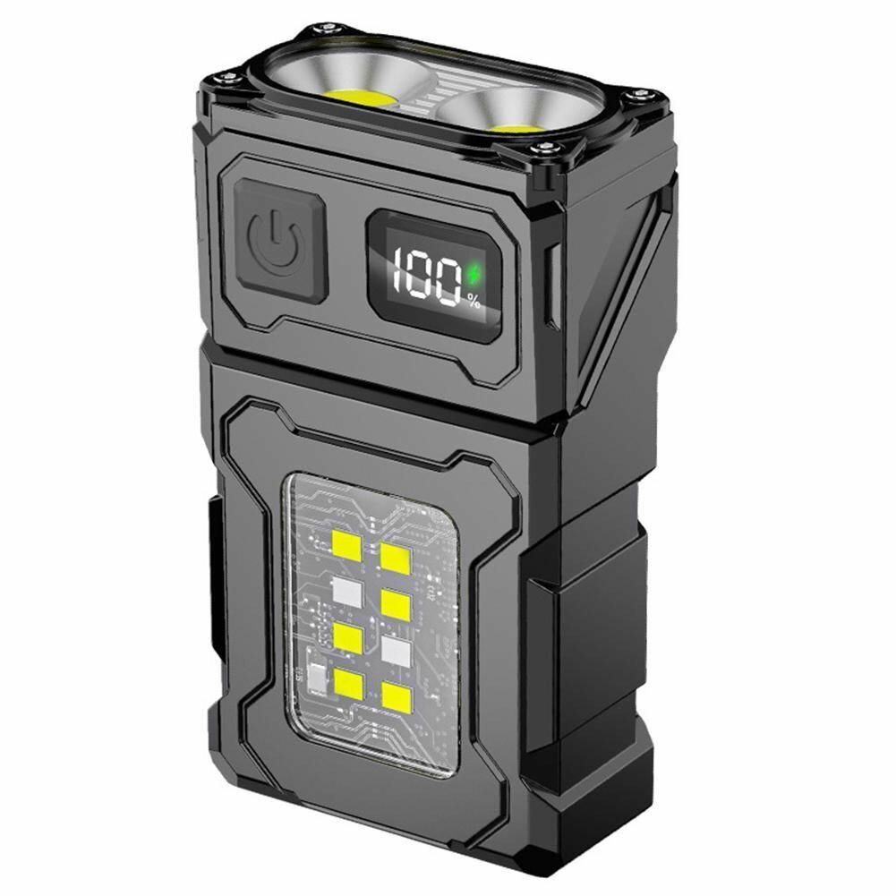 Светодиодный фонарик с индикатором заряда батареи/С боковым светом COB и зажимом для ручки/Подходит для наружных работ и т. п.