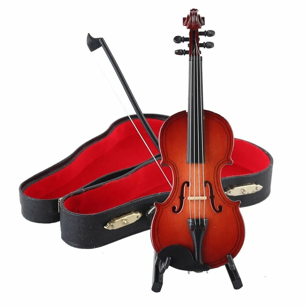 Сувенир в форме скрипки из натурального дерева, с подставкой и чехлом 10 см，（Рекомендуемые качественные продукты）