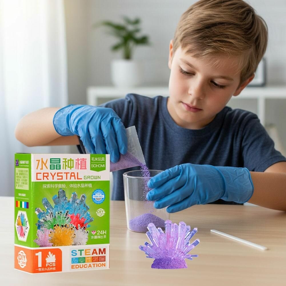 Научный эксперимент с игрушкой для выращивания кристаллов.