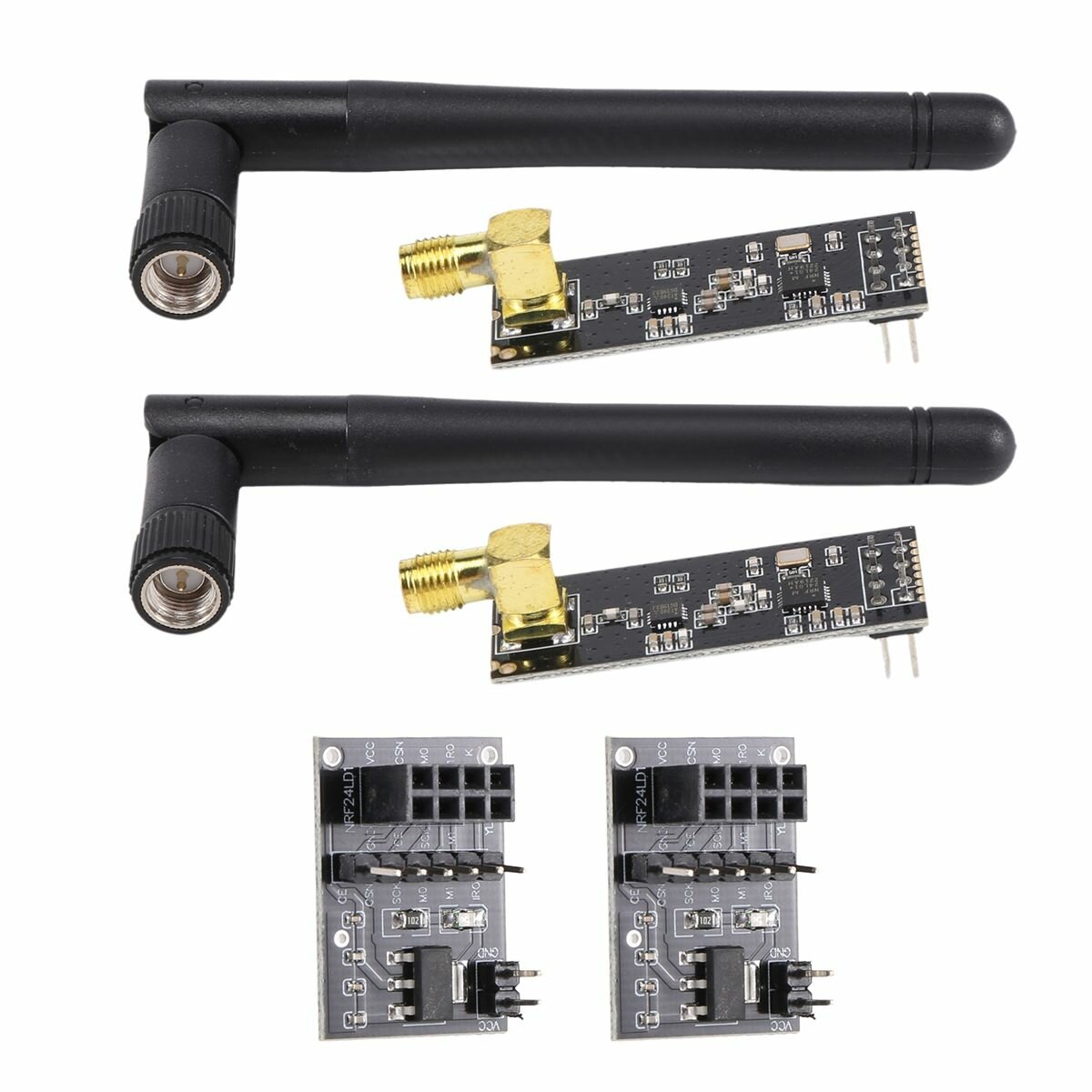 2 шт. NRF24L01+PA+LNA RF трансиверный модуль с антенной SMA 2,4 ГГц 1100M + NRF24L01 беспроводной для передачи данных для беспроводной связи радиочастотный модуль