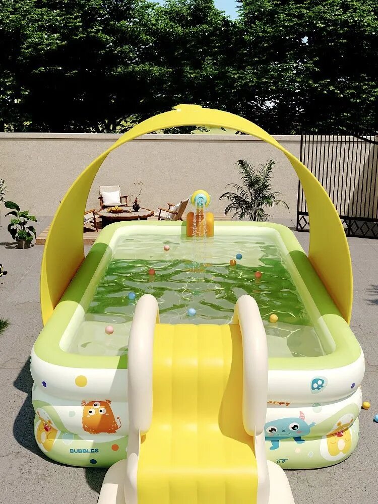 Детский надувной бассейн с палаткой и горкой 210x145x60 см безопасный и удобный для игр на свежем воздухе