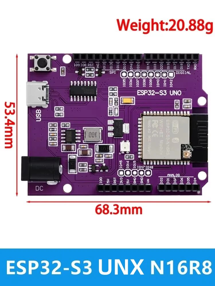 ESP32-S3 UNO N16R8 WiFi Bluetooth Модуль 1pcs