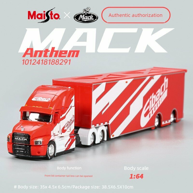 Модель-трейлер MACK ANTHEM 1:64 в красном и белом цвете из сплава для любителей грузовиков