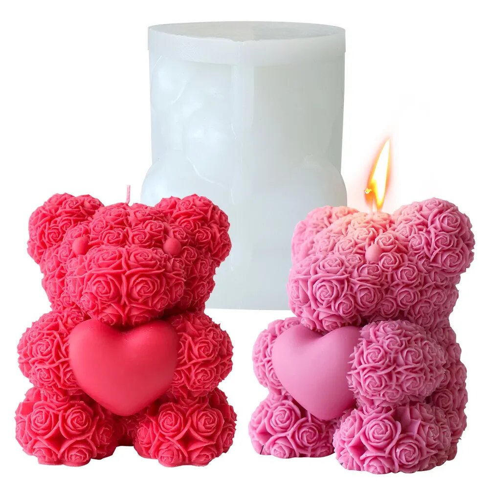 Форма для свечей Розовый мишка , силиконовая форма Розовый мишка , подходит для изготовления свечей, мыла и декоративных изделий.