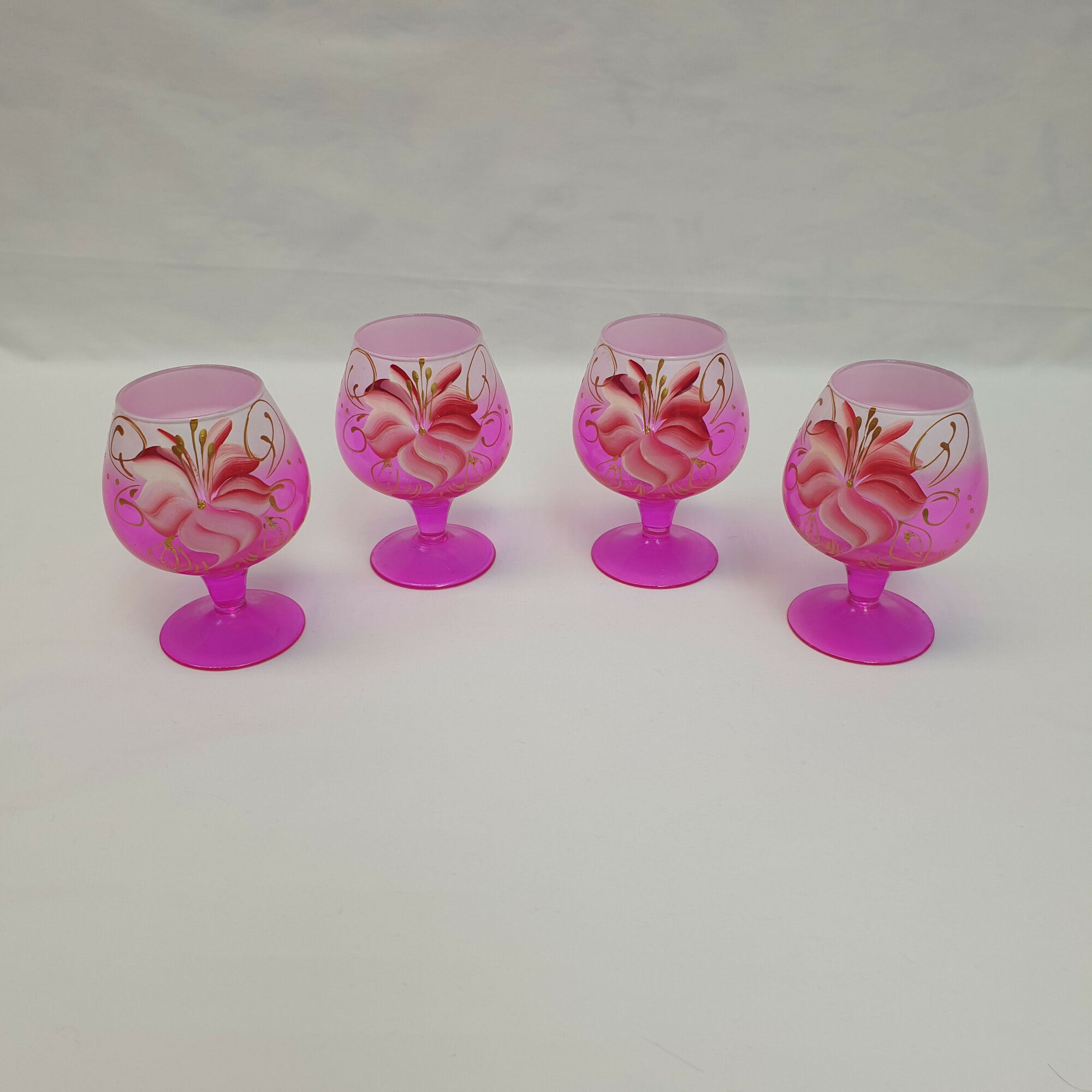 Набор коньячных бокалов 4 шт 250 мл, цветное стекло, ручная роспись. Винтаж, СССР.