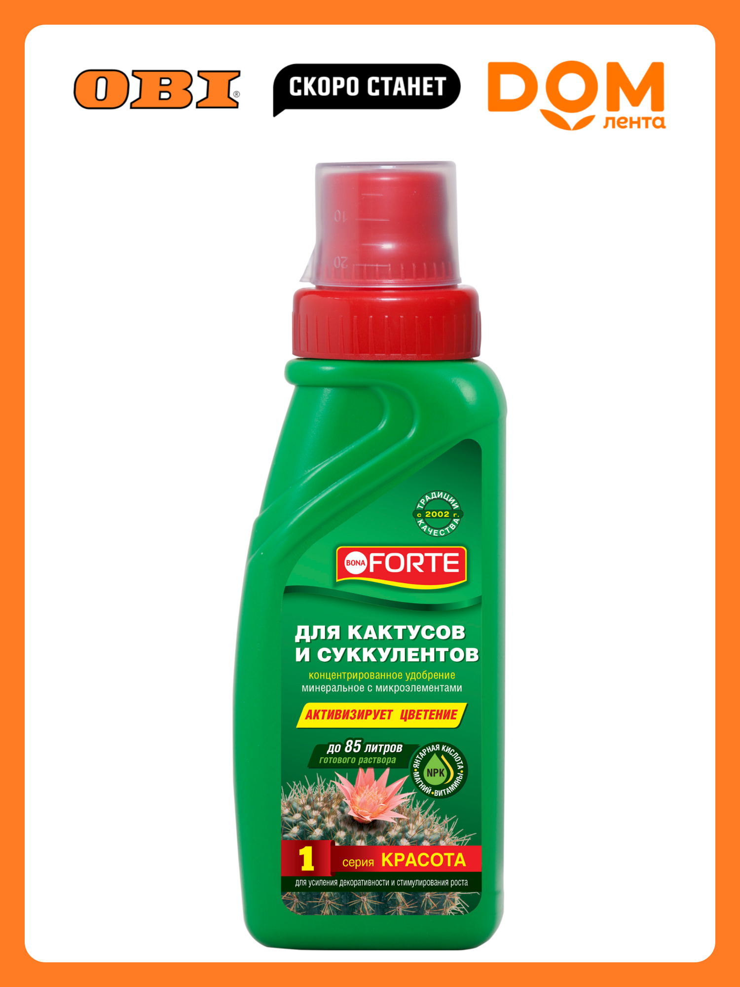 Удобрение для кактусов и суккулентов BONA FORTE серия Красота 285 мл