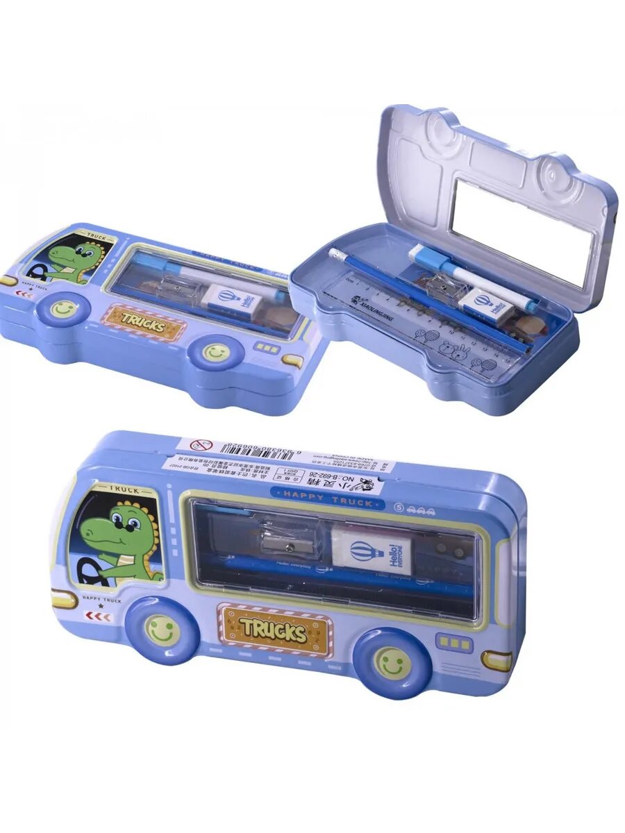 Пенал школьный, металл, синий, футляр, 1 отделение, 21 см x 9,5 см x 3 см