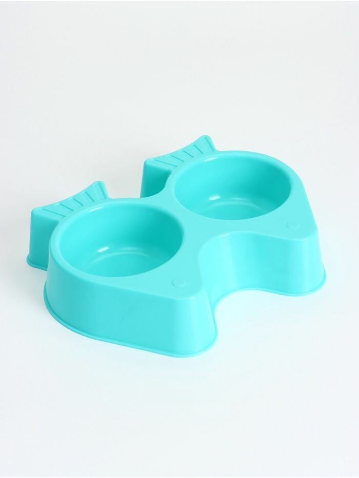 Миска двойная Рыбы , фигурная, пластик, голубая