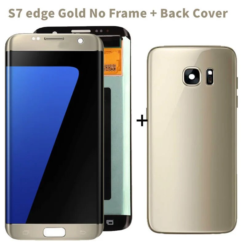 ЖК-дисплей Super AMOLED для Samsung Galaxy S7 Edge G935 G935F SM-G935FD, ЖК-дисплей с сенсорным экраном и задней крышкой с инструментами Gold No Frame BC