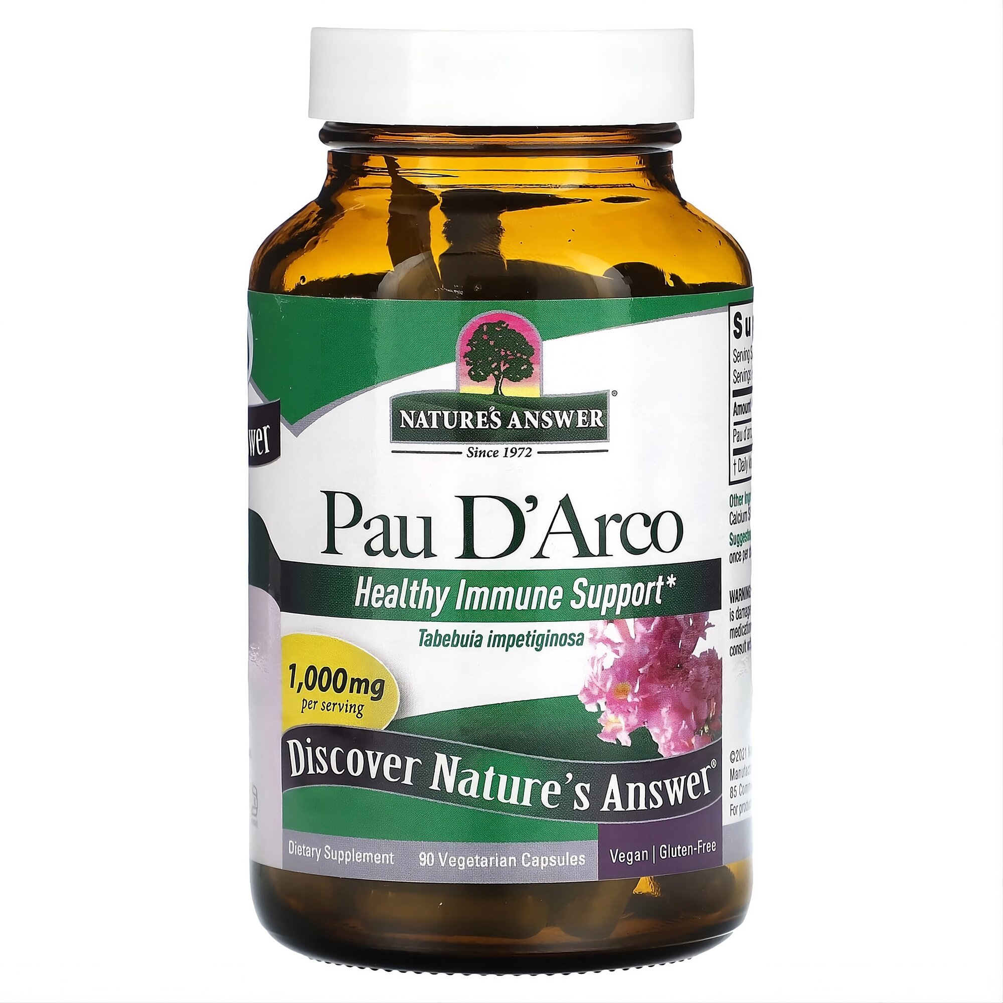 Пищевая добавка Nature's Answer "Pau D'Arco", 1000мг, 90 капсул, для иммунитета