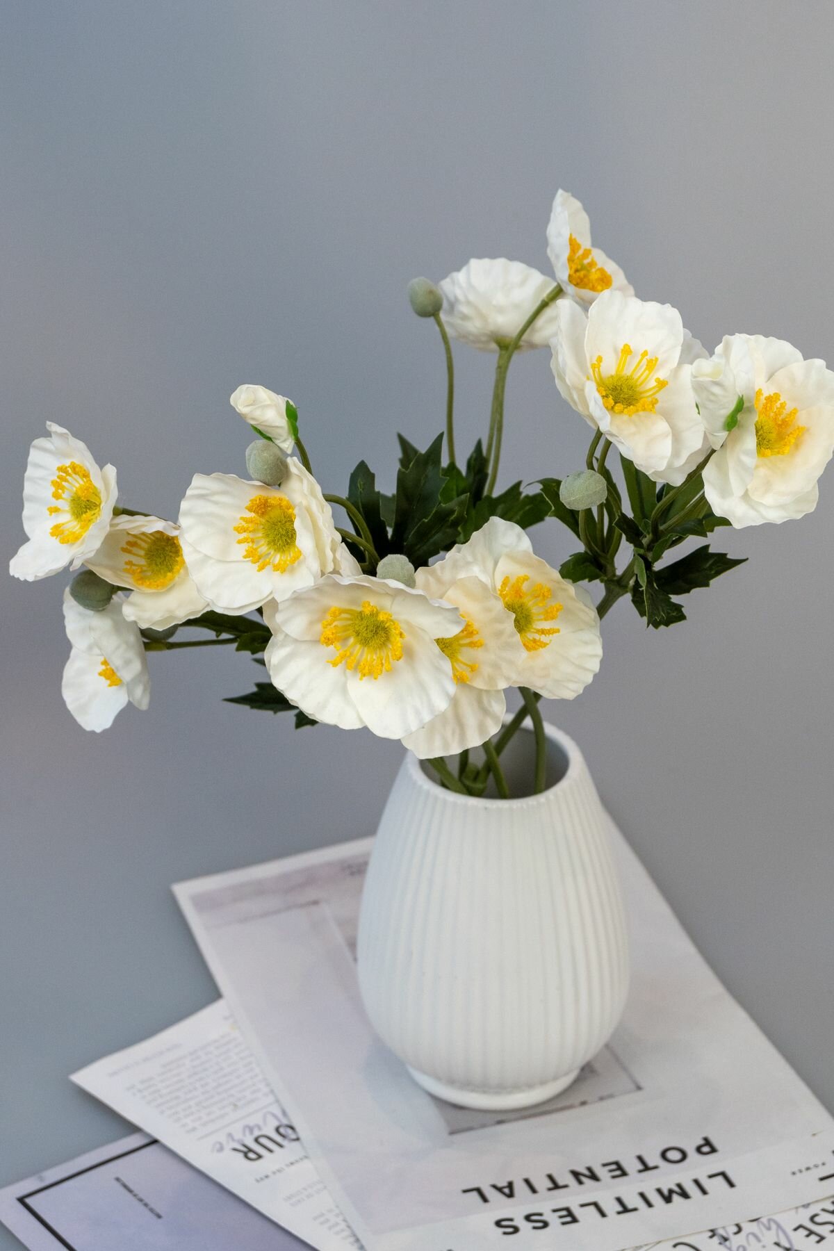 Искусственные цветы мак кремовый букет для декора премиум серия 2 ветки 65 см