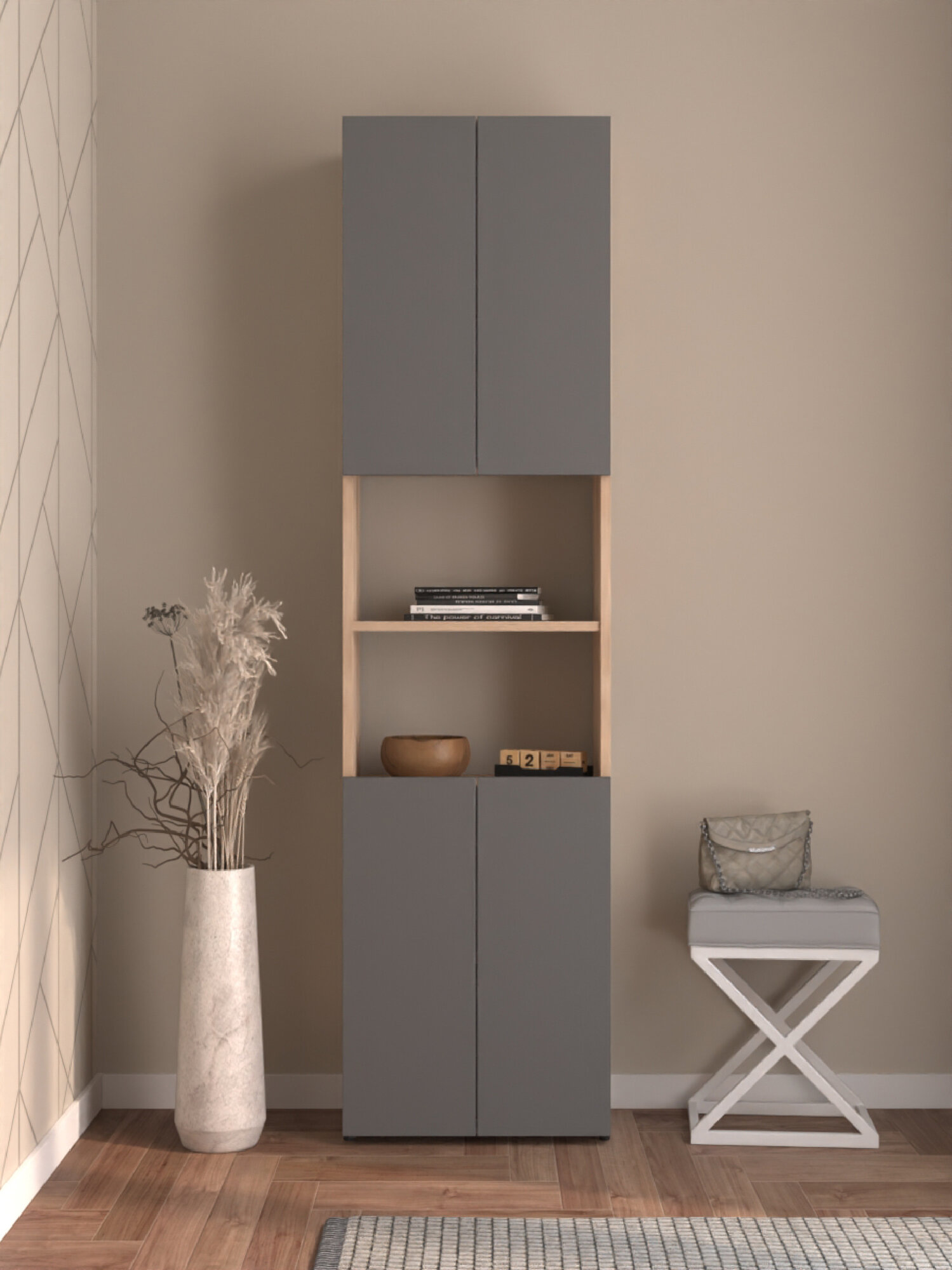 Шкаф-стеллаж milkstone "Дуб-Графит", ЛДСП, распашные двери, 168см