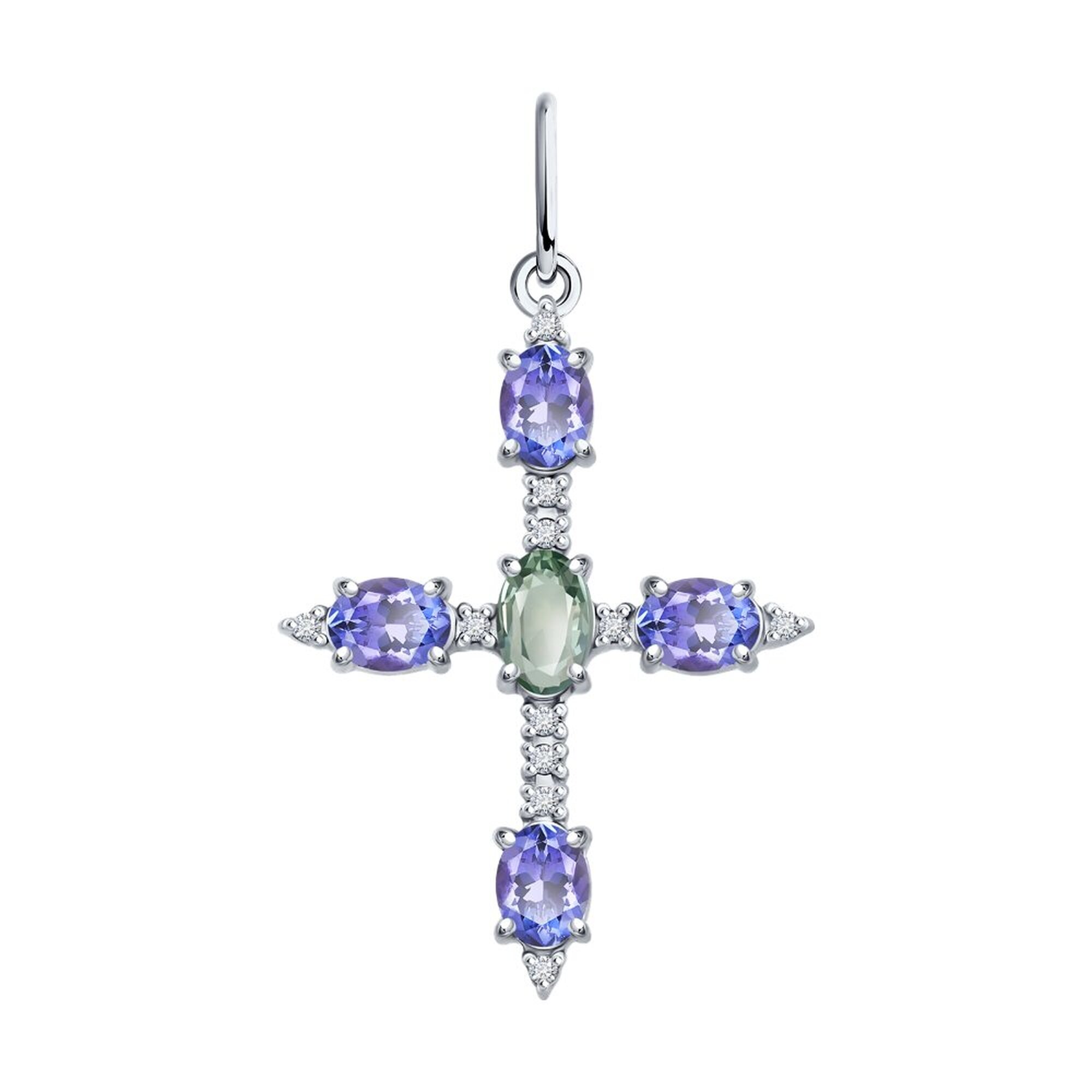 Подвеска, белое золото, 585 проба, сапфир, танзанит, бриллиант