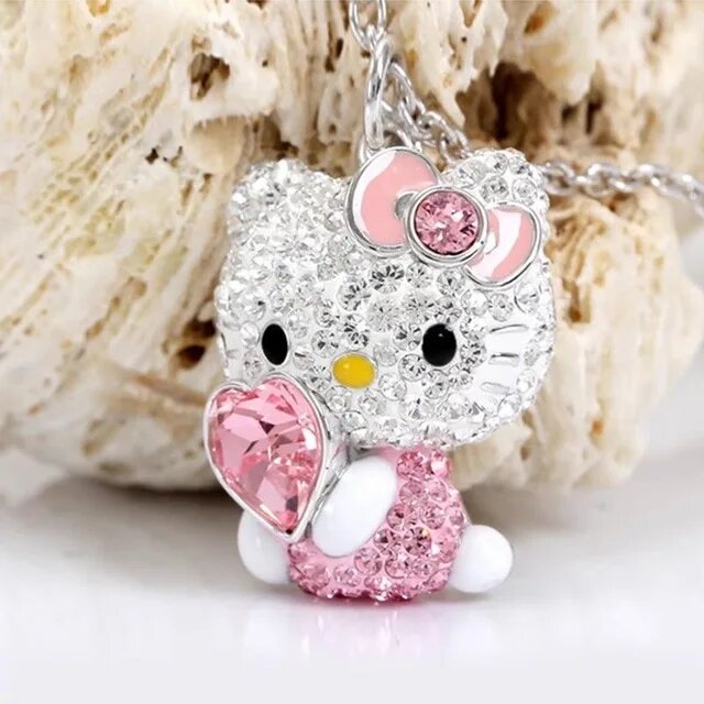 Милый кулон в стиле аниме Hello Kitty, мультяшная клубника/морской конек, женское ожерелье с бриллиантом, очаровательный подарок на день рождения для женщин.