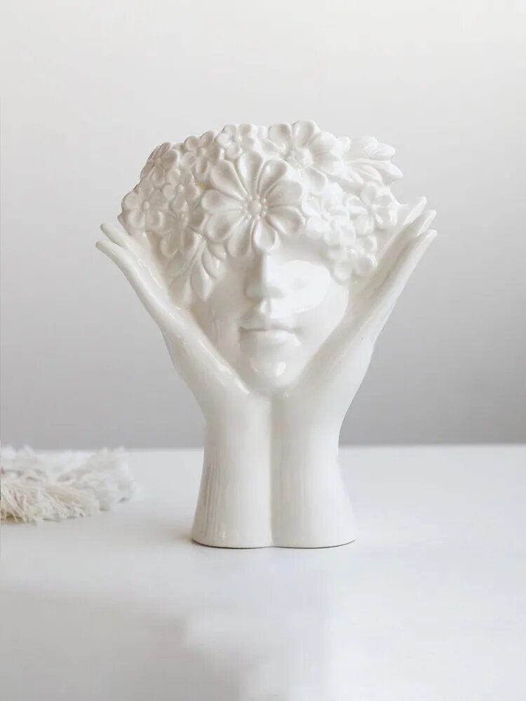 Кашпо керамическое белого цвета в виде лица с руками, 1 шт