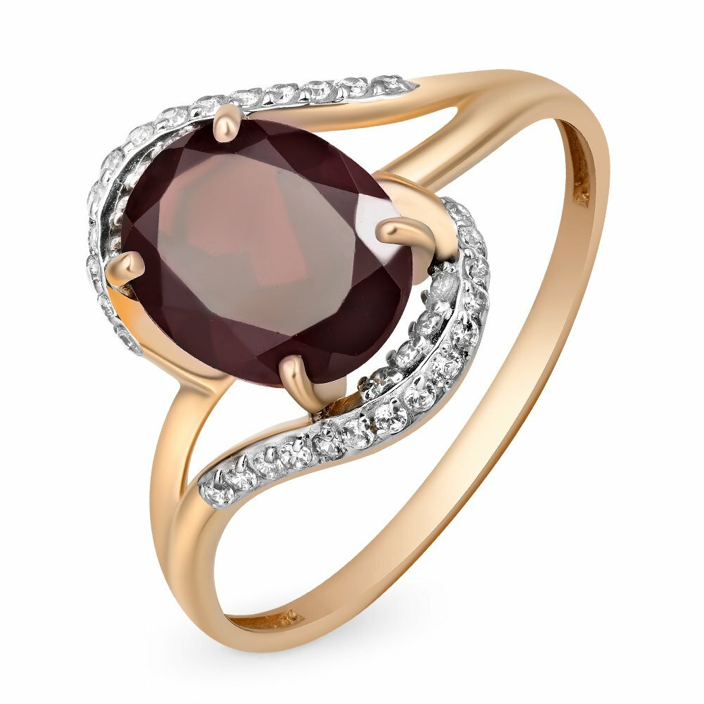 Кольцо, красное золото, 585 проба, родирование, гранат, фианит