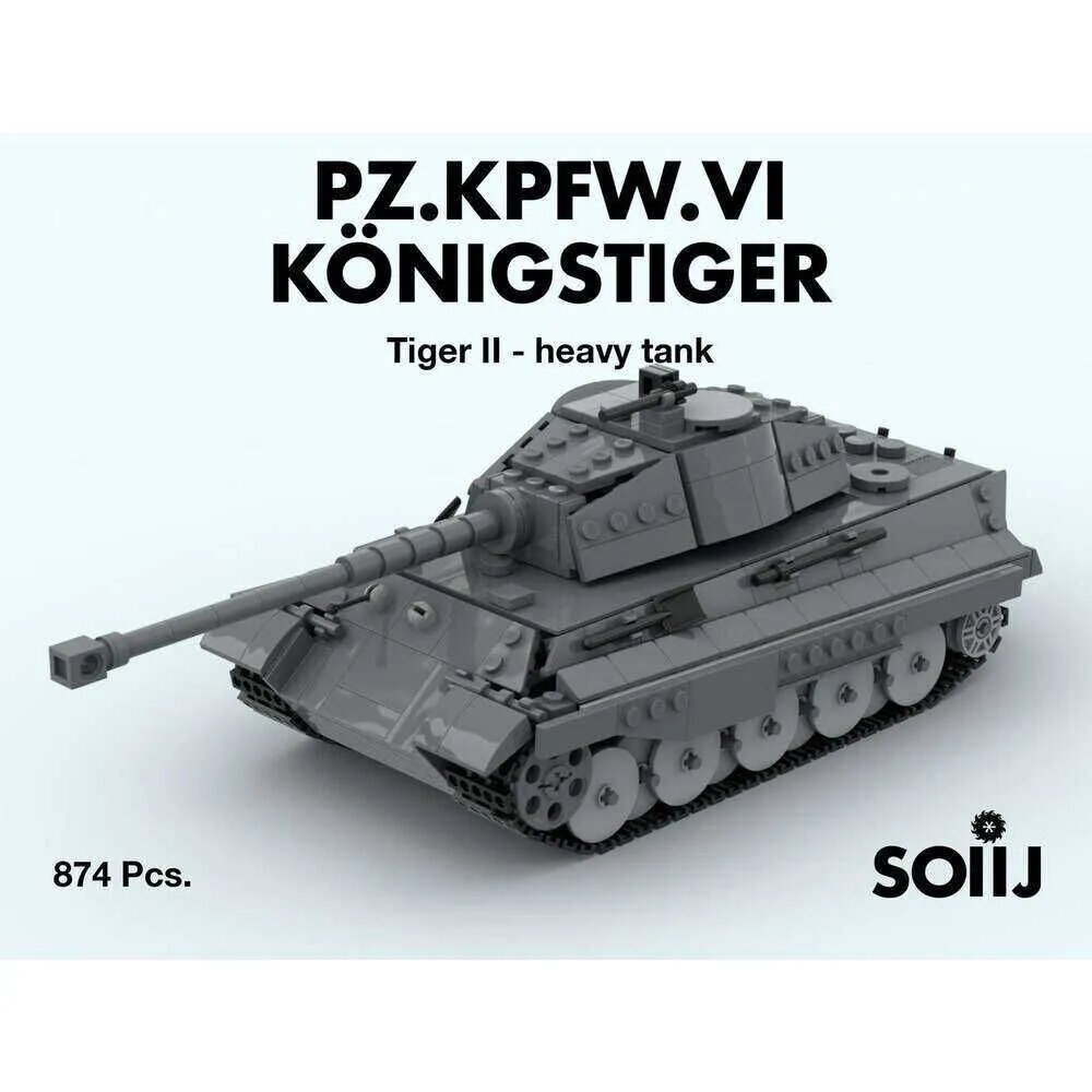 874шт. Конструктор Panzerkampfwagen VI K nigstiger H Sd. Kfz.182 - Heavy tank 1:35 Набор строительных блоков