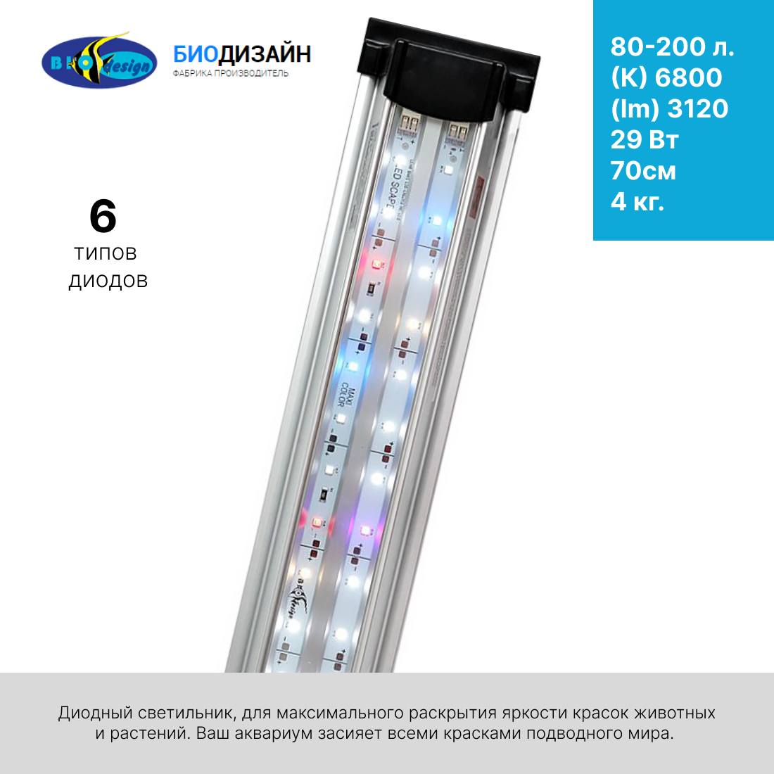 Светильник для аквариума Биодизайн встраиваемый Scape Maxi Color длина 69,2 см