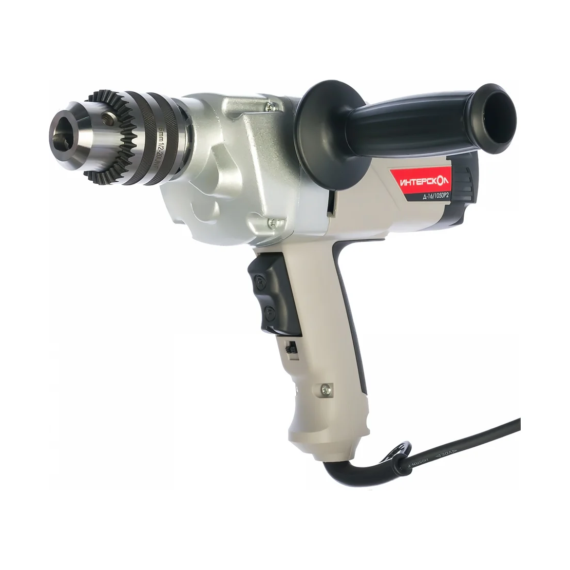 Дрель безударная Интерскол Д-16/1050Р2, 1050 Вт, 550 об/мин, патрон ключевой 16 мм, реверс, серый