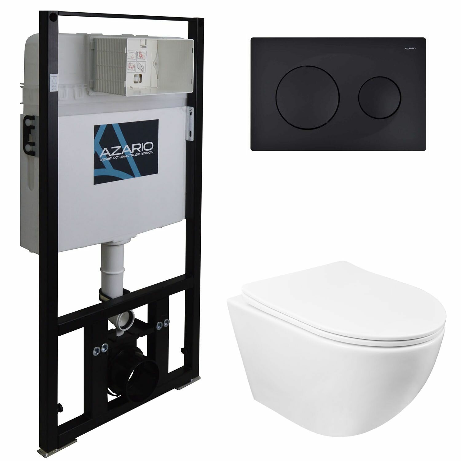 Инсталляция с унитазом комплект 3в 1 AZARIO BETA: инсталляция + унитаз Gloria + кнопка смыва AZ-8010-1000+AZ-8200-0013+AZ-2003
